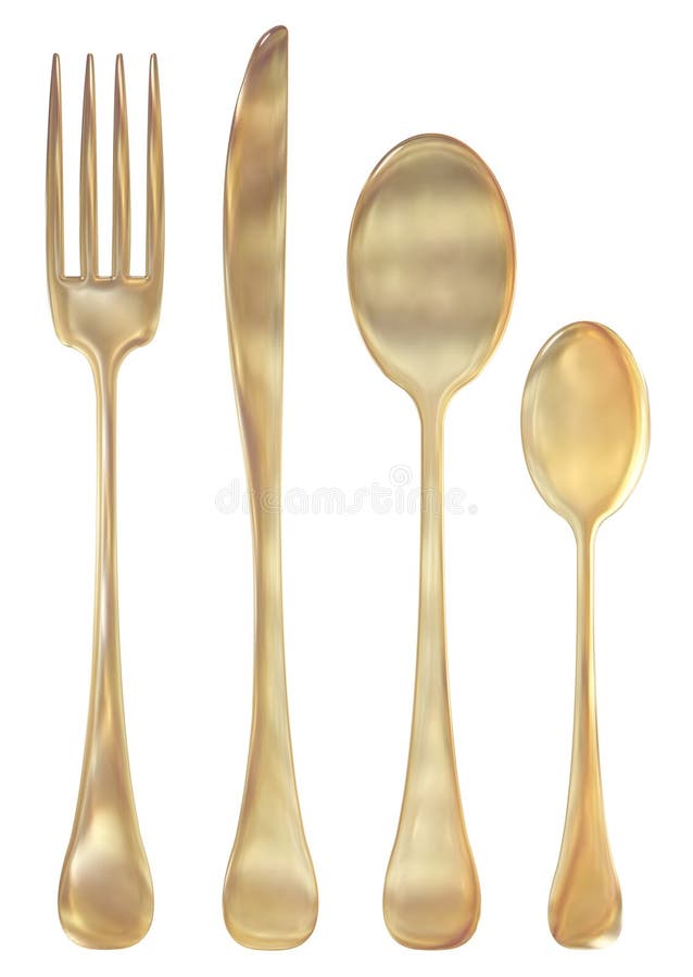 Golden cutlery set stock illustration. Illustration of spoon - 23084112