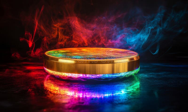 A Golden Cylinder Bathed in Light, Casting Colorful Reflections Stock ...