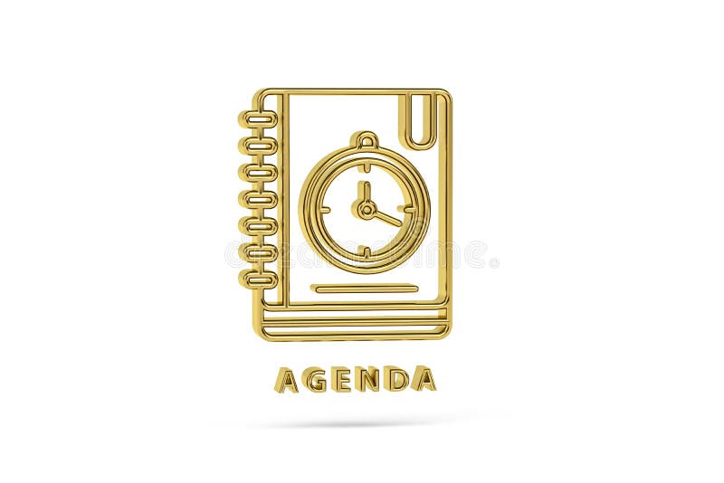 Golden 3d Agenda Icon Isolated on White Background Stock Illustration ...