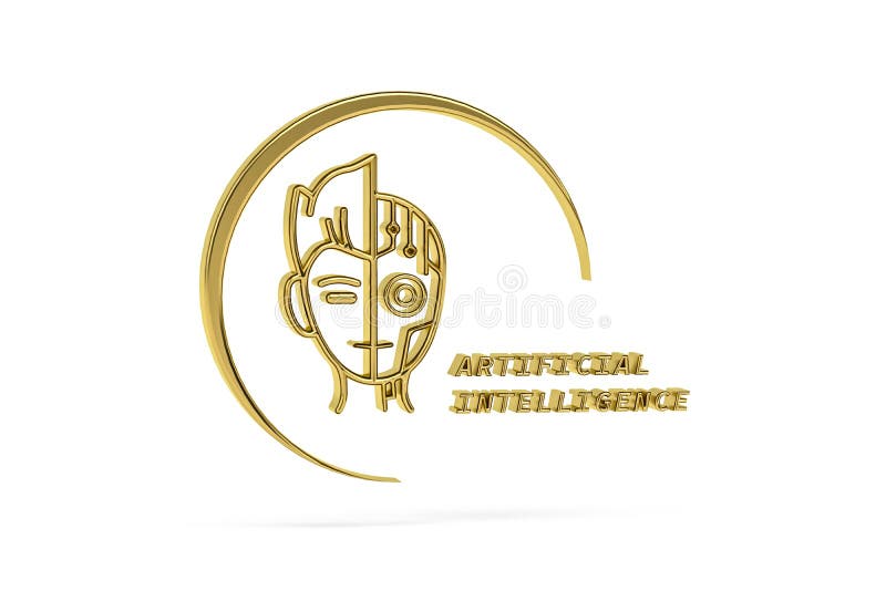 Golden 3d Artificial Intelligence Icon Isolated on White Background ...