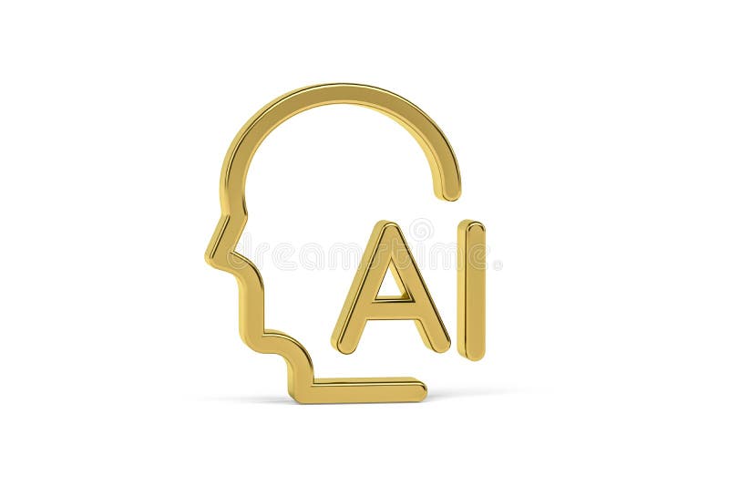 Golden 3d Artificial Intelligence Icon Isolated on White Background ...