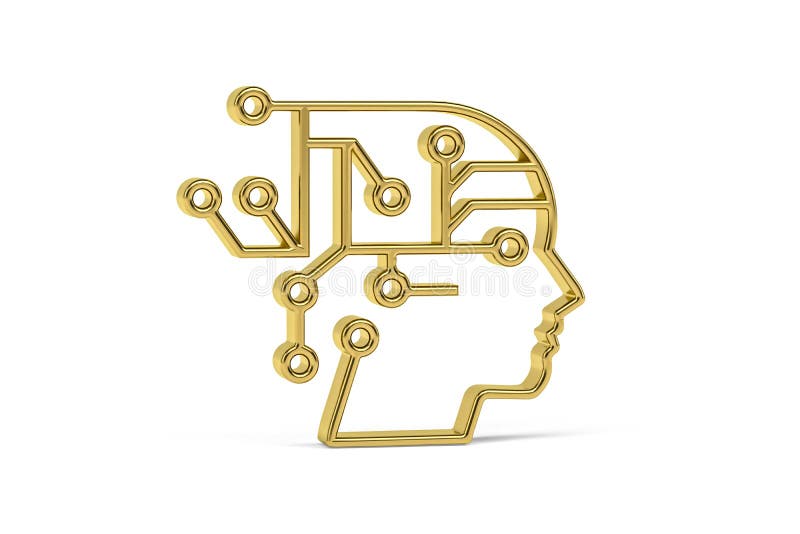 Golden 3d Artificial Intelligence Icon Isolated on White Background ...