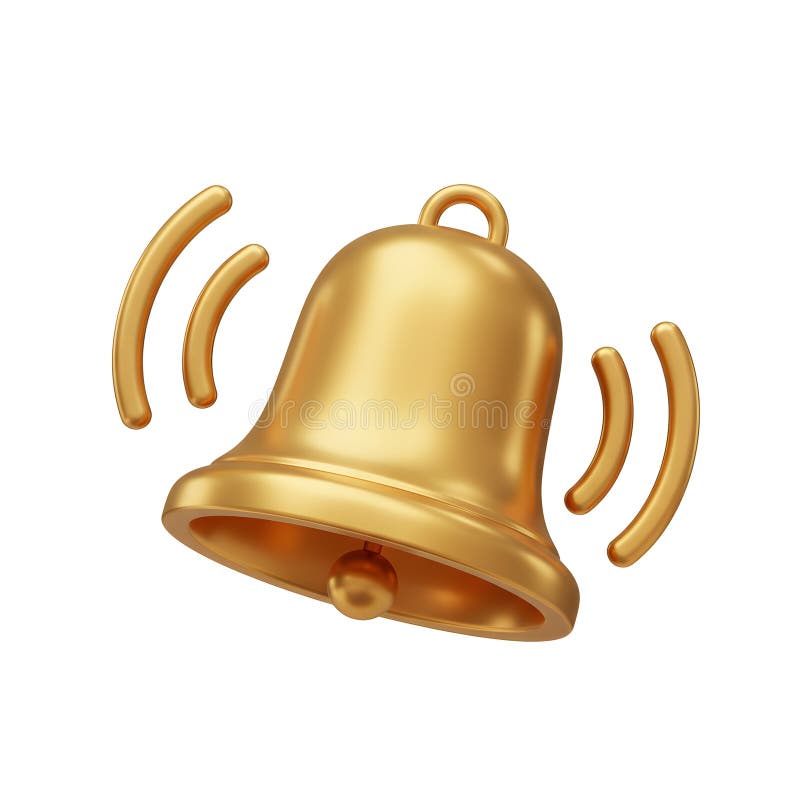 Golden 3D Bell Notification Icon: Shiny Alert Symbol Design for App ...