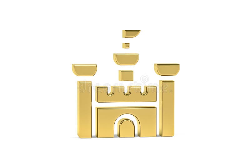 Golden 3d Castle Icon Isolated on White Background Stock Illustration ...