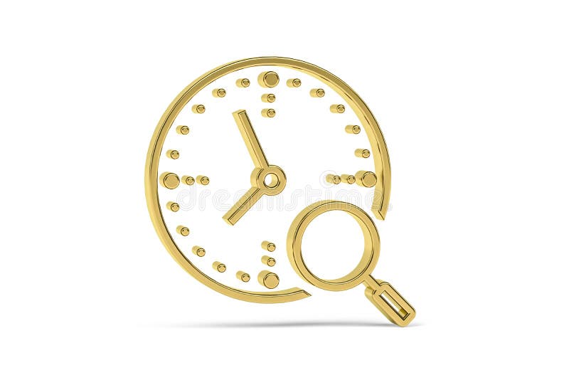 Golden 3d Clock and Search Icon Isolated on White Background Stock ...