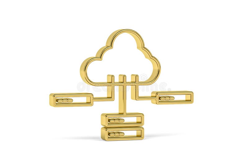 Golden 3d Cloud Network Icon Isolated on White Background Stock ...