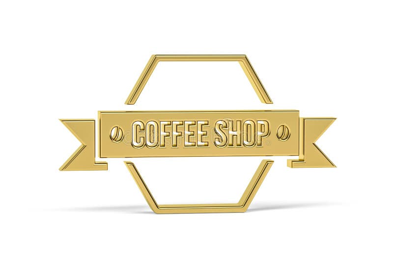 Golden 3d Coffee Shop Icon Isolated on White Background Stock ...