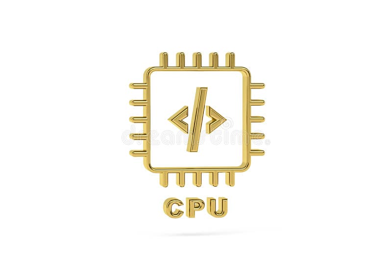 Golden 3d CPU Icon Isolated on White Background Stock Illustration ...