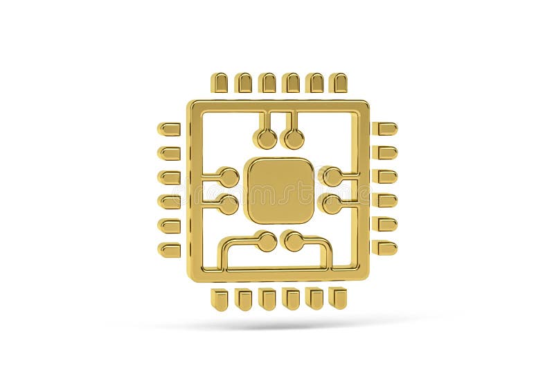 Golden 3d CPU Icon Isolated on White Background Stock Illustration ...