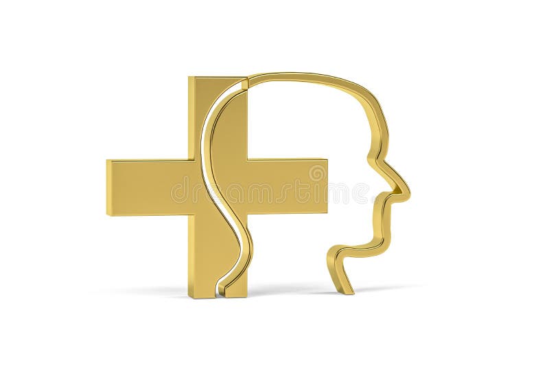 Golden 3d Cross and Head Icon Isolated on White Background Stock ...