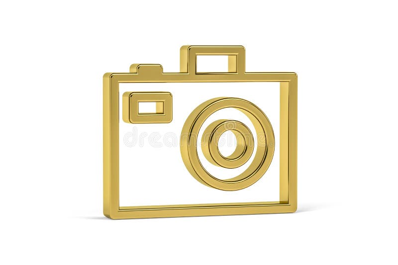 Golden 3d Digital Camera Icon Isolated on White Background Stock ...