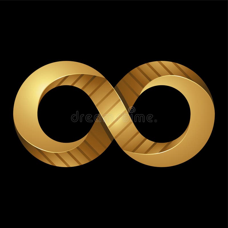 Golden 3d Embossed Infinity Symbol on Black Background Stock Vector ...