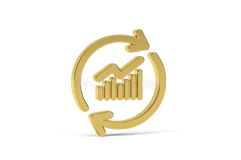 Golden 3d Graph Rising Icon Isolated on White Background Stock ...