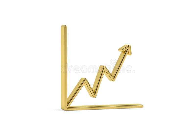 Golden 3d Graph Rising Icon Isolated on White Background Stock ...