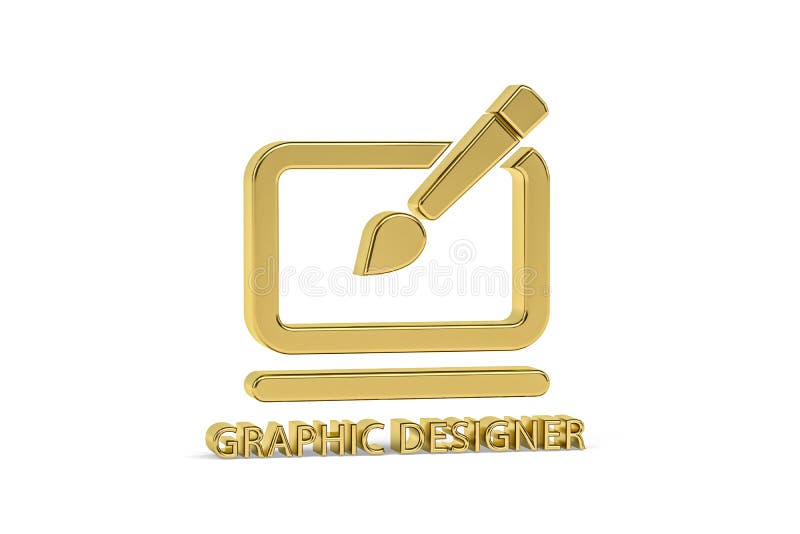 Golden 3d Graphic Designer Icon Isolated on White Background Stock ...