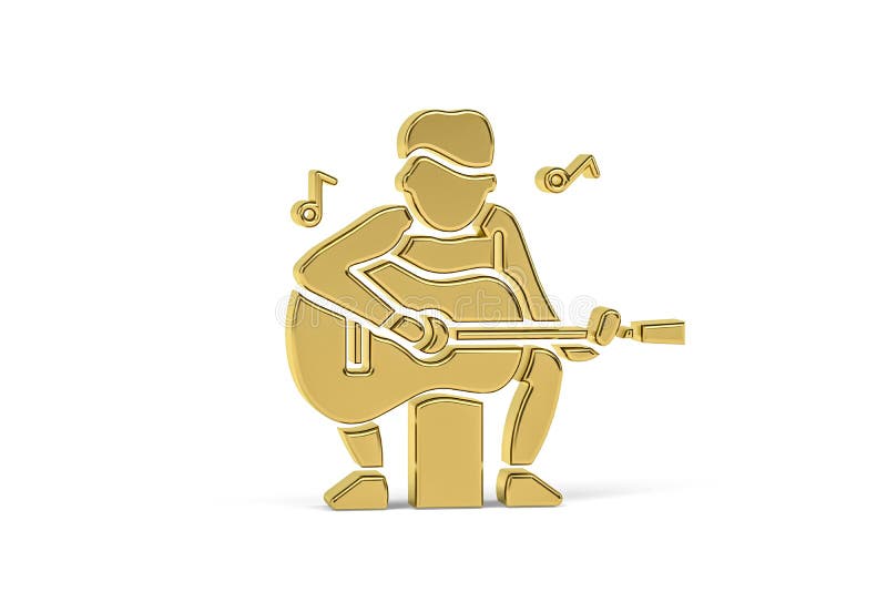 Golden 3d Guitarist Icon Isolated on White Background Stock ...