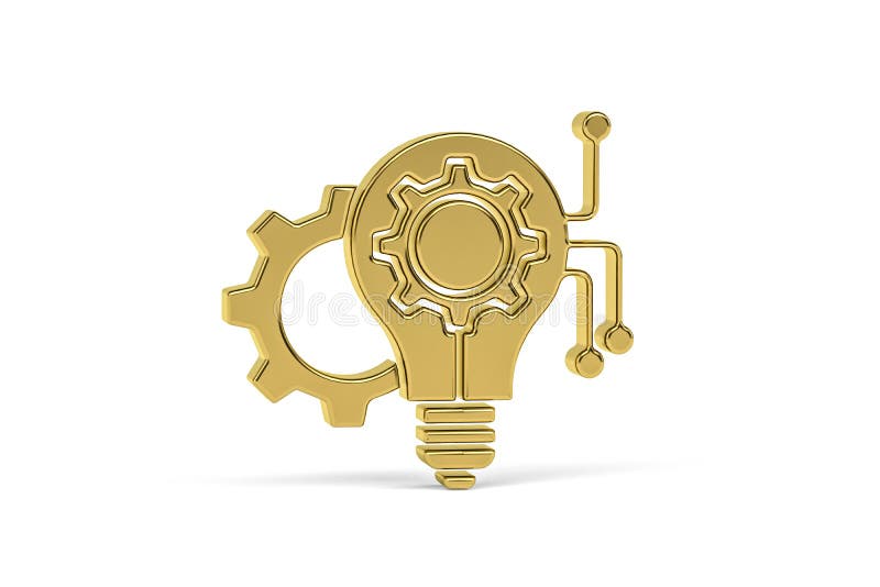 Golden 3d Innovation Icon Isolated on White Background Stock ...