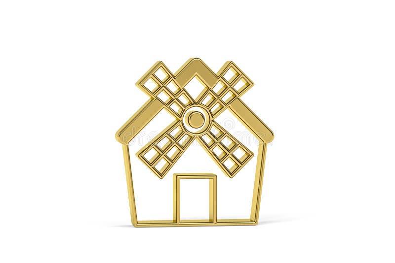 Golden 3d Mill Icon Isolated on White Background Stock Illustration ...