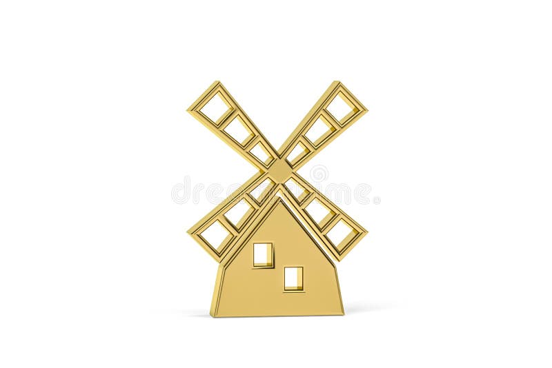 Golden 3d Mill Icon Isolated on White Background Stock Illustration ...