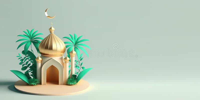 Golden 3D Mosque Illustration for Ramadan Banner Stock Illustration ...