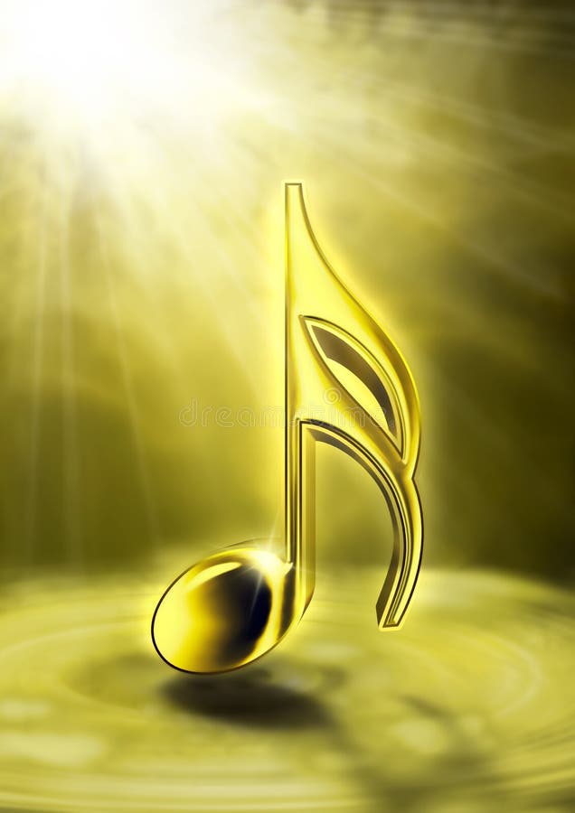 Golden 3D Musical Note in the Rays of Light Stock Illustration ...