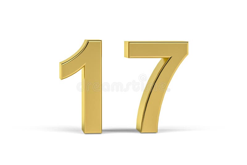 Golden 3d Number 17 Isolated on White Background Stock Illustration ...