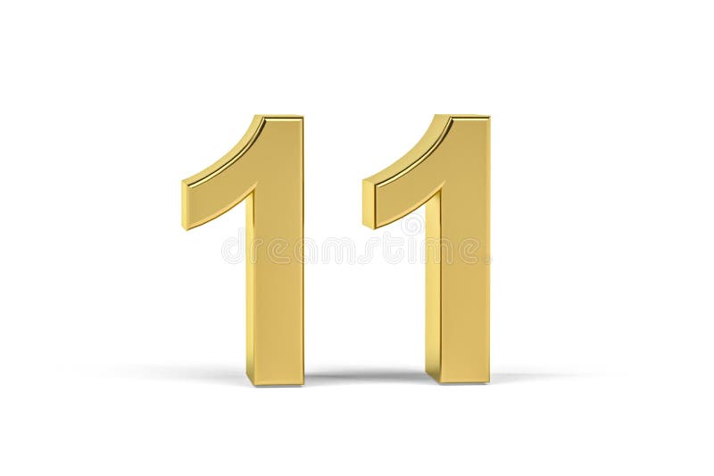 Golden 3d Number 11 Isolated on White Background Stock Illustration ...