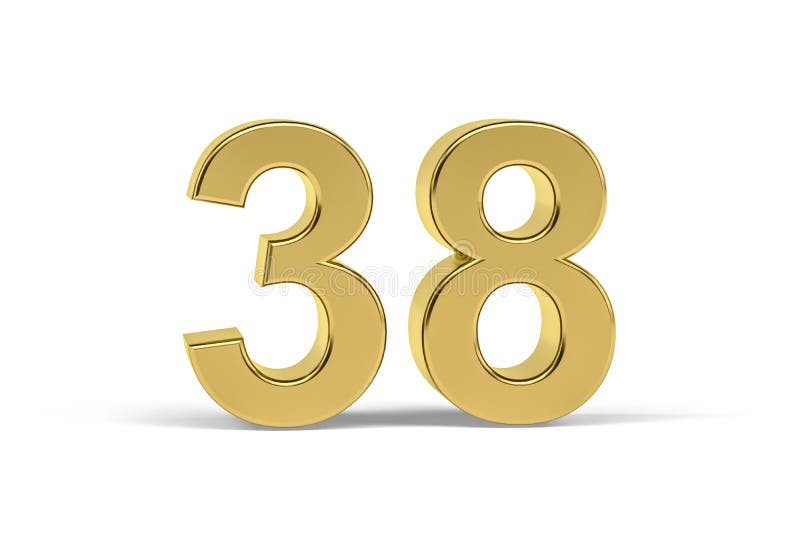 Golden 3d Number 38 Isolated on White Background Stock Illustration ...