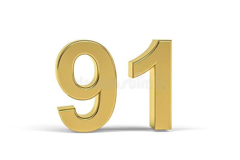 Golden 3d Number 91 Isolated on White Background Stock Illustration ...