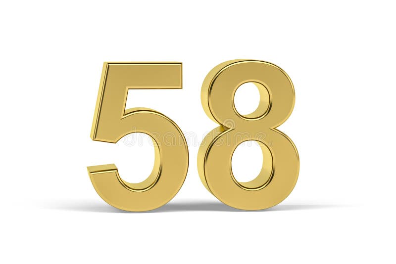 Golden 3d Number 58 Isolated on White Background Stock Illustration ...