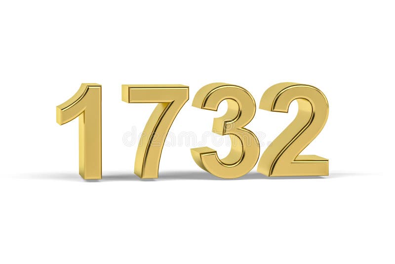Golden 3d Number 1732 - Year 1732 Isolated on White Background Stock ...