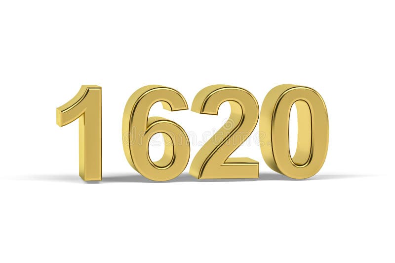 Golden 3d Number 1620 - Year 1620 Isolated on White Background Stock ...
