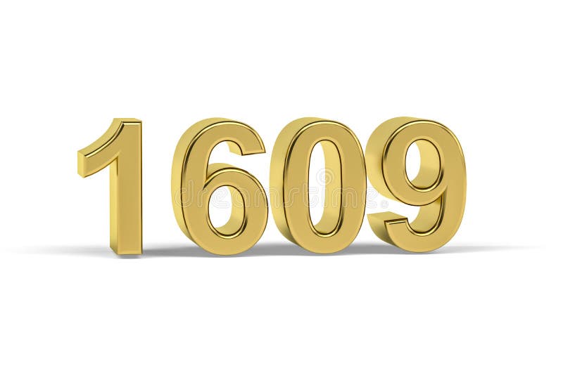 Golden 3d Number 1609 - Year 1609 Isolated on White Background Stock ...