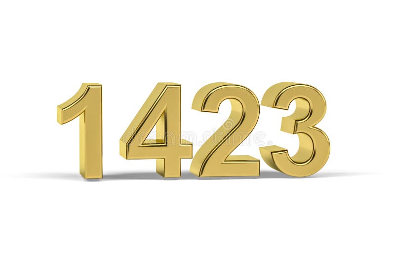 Golden 3d Number 1423 - Year 1423 Isolated on White Background Stock ...