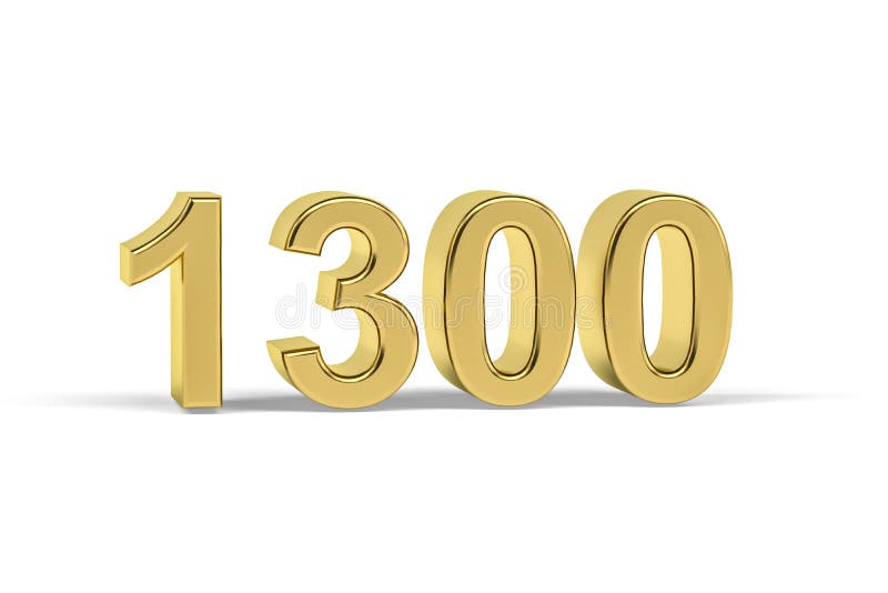 Golden 3d Number 1300 - Year 1300 Isolated on White Background Stock ...