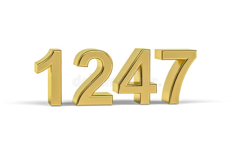Golden 3d Number 1247 - Year 1247 Isolated on White Background Stock ...