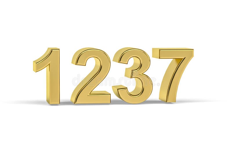 Golden 3d Number 1237 - Year 1237 Isolated on White Background Stock ...