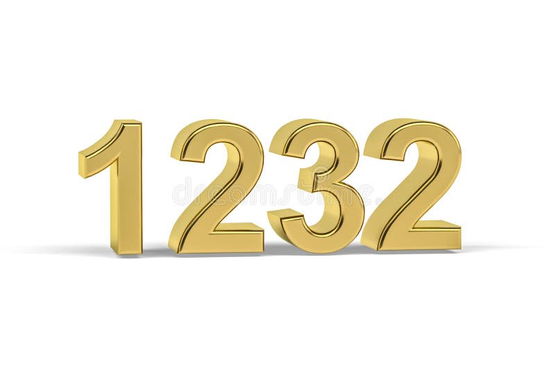 Golden 3d Number 1232 - Year 1232 Isolated on White Background - Stock ...