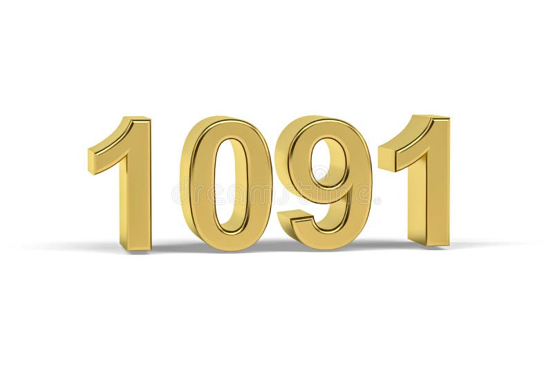 Golden 3d Number 1091 - Year 1091 Isolated on White Background Stock ...