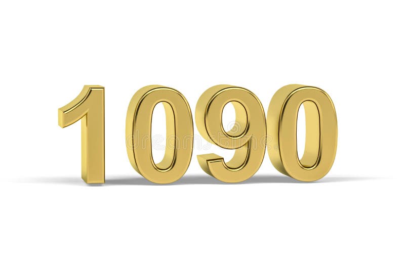 Golden 3d Number 1090 - Year 1090 Isolated on White Background Stock ...