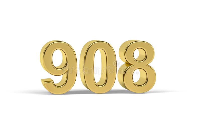 Golden 3d Number 908 - Year 908 Isolated on White Background Stock ...