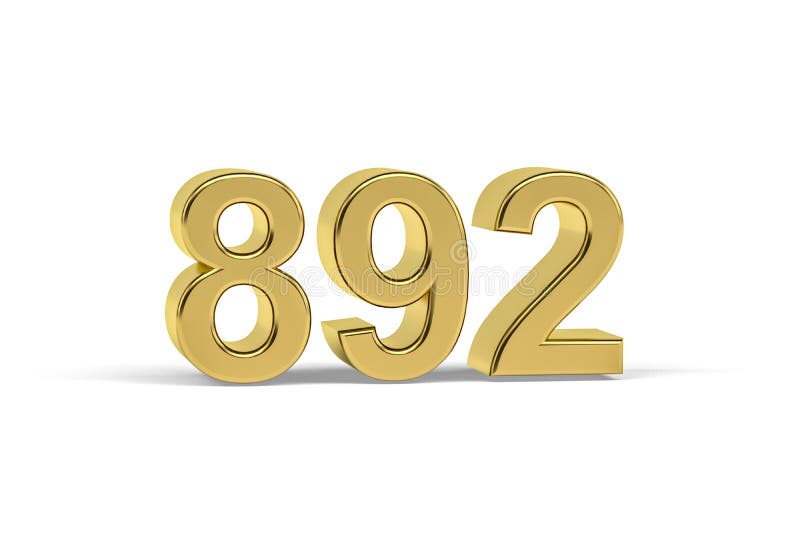 Golden 3d Number 892 - Year 892 Isolated on White Background Stock ...