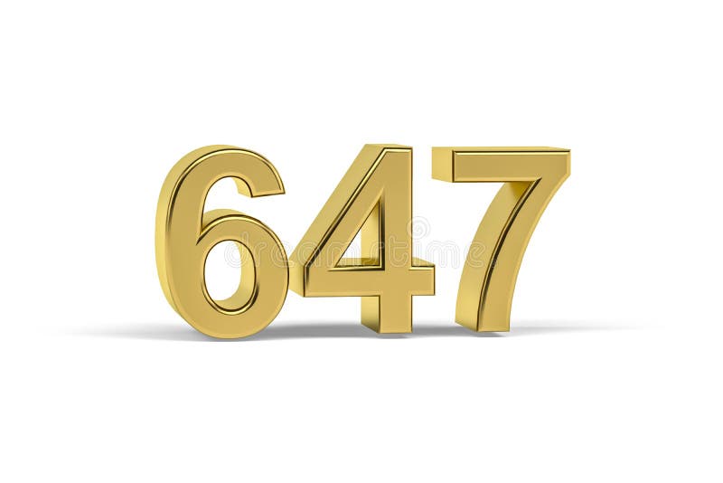 Golden 3d Number 647 - Year 647 Isolated on White Background Stock ...
