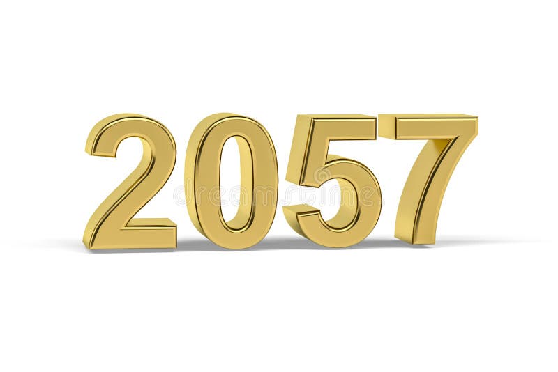 Golden 3d Number 2057 - Year 2057 Isolated on White Background Stock ...