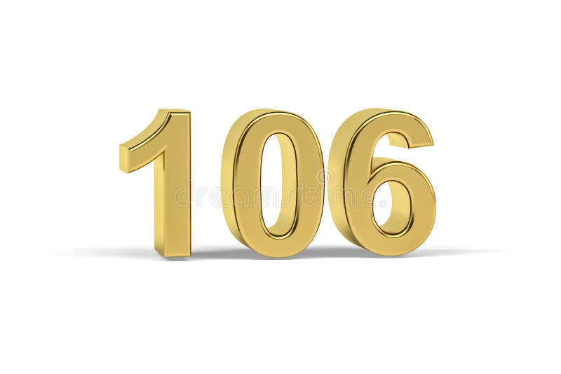 Golden 3d Nummer 106 Jaar 106 Geïsoleerd Op Witte Achtergrond Stock ...