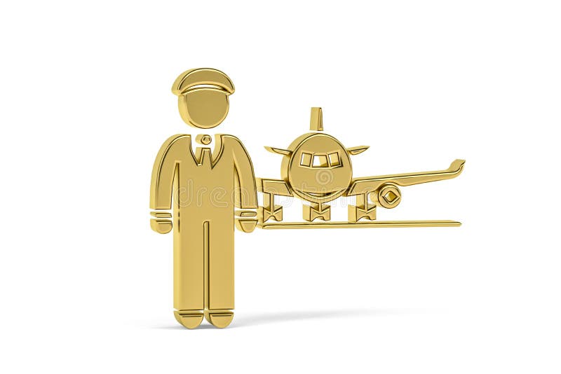 Golden 3d Pilot Icon Isolated on White Stock Illustration ...