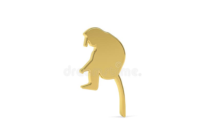 Golden 3d Proboscis Monkey Icon Isolated on White Background Stock ...