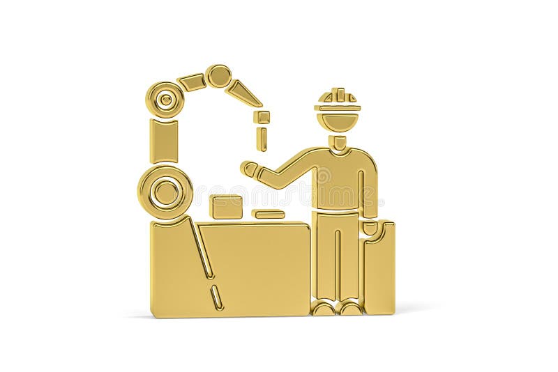 Golden 3d Production Worker Icon Isolated on White Background Stock ...