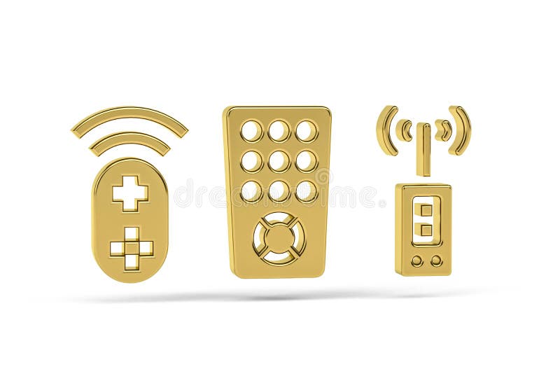 Golden 3d Remote Control Icon Isolated on White Background Stock ...