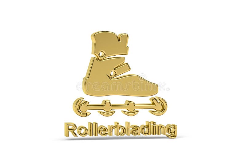 Golden 3d Rollerblading Icon Isolated on White Background Stock ...